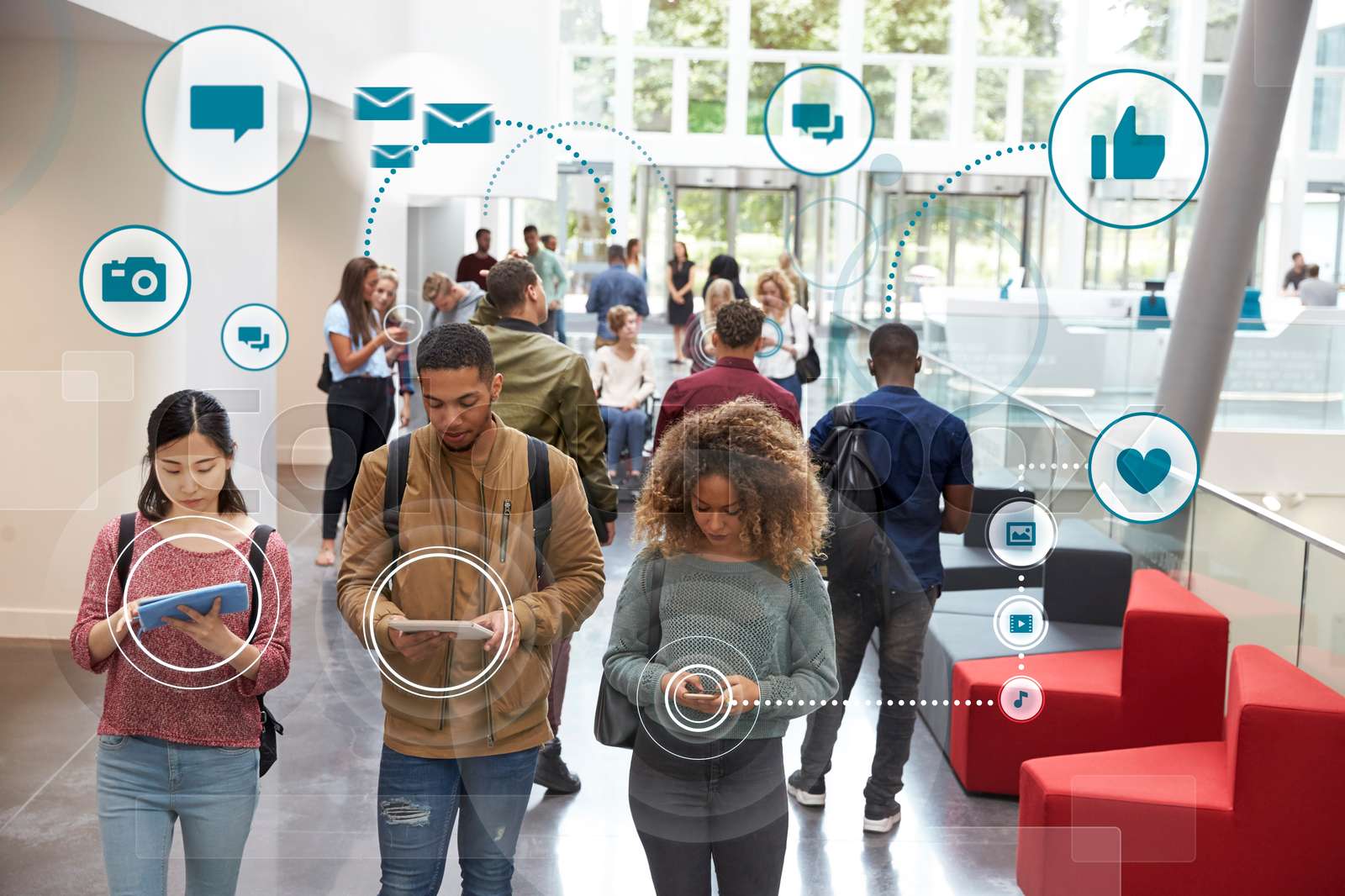 Millennials Using Social Media With Icons | Stock image | Colourbox