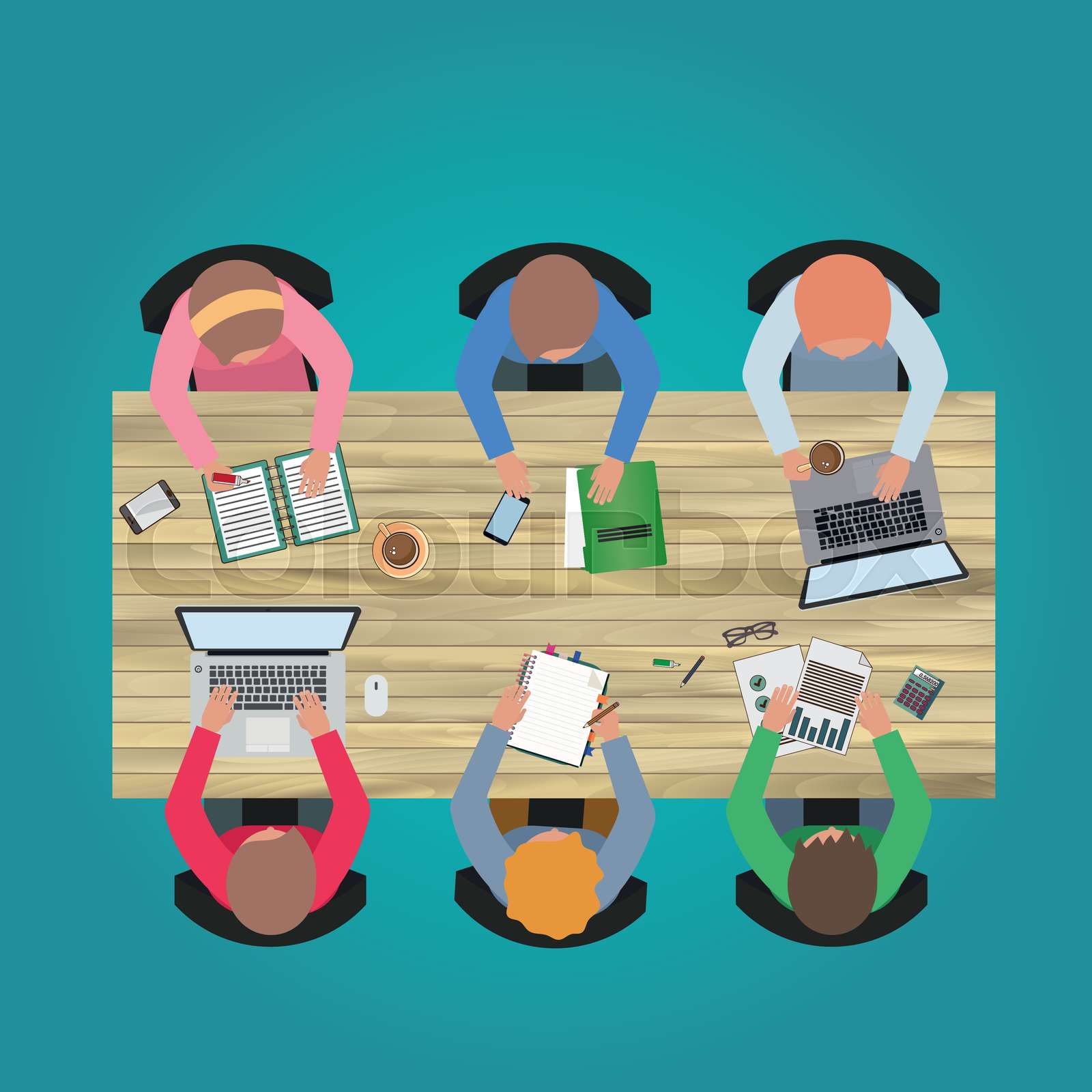 Office table top view business flat concept | Stock vector | Colourbox