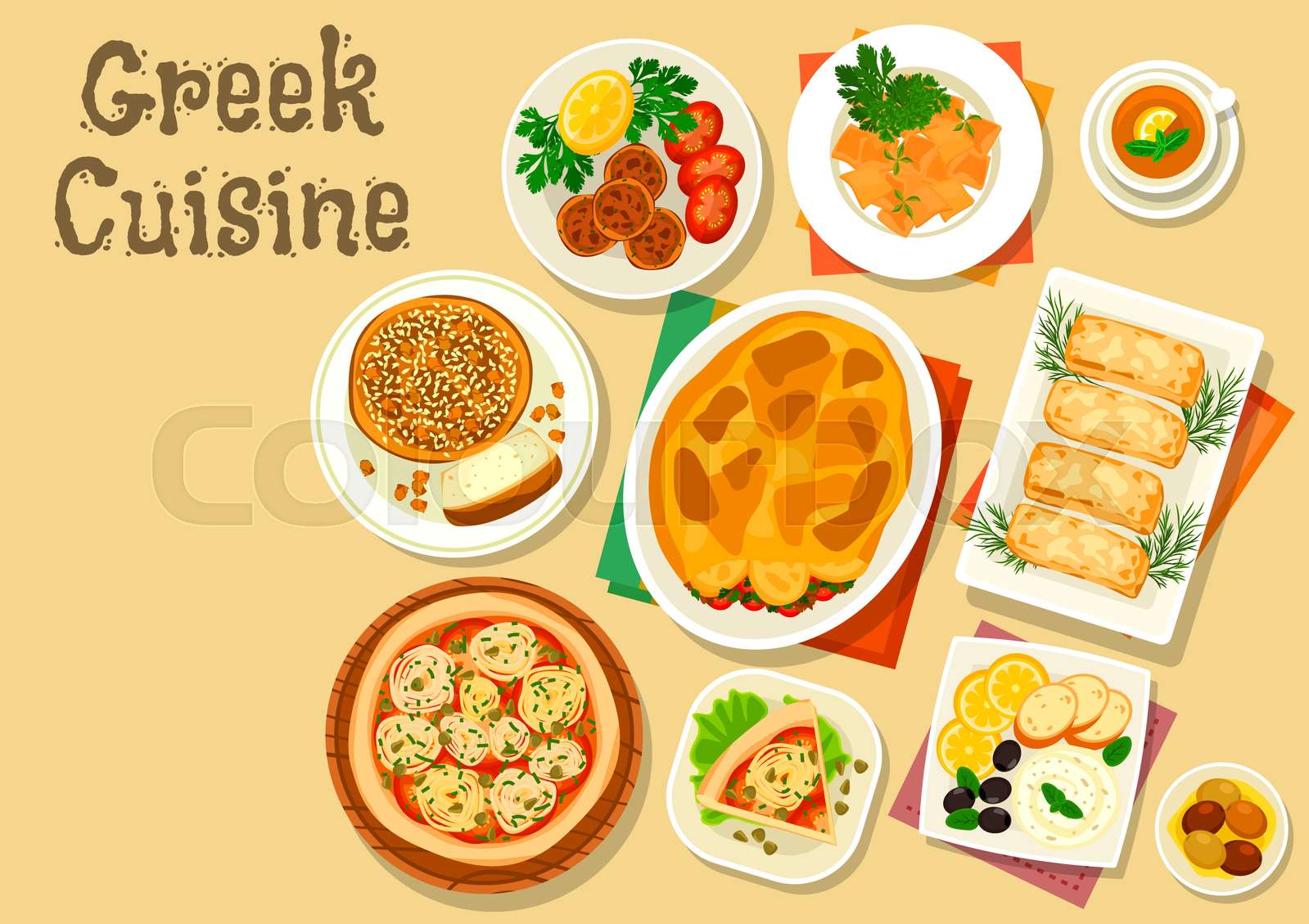 Greek cuisine healthy lunch icon for food design | Stock vector | Colourbox