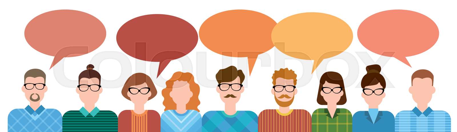 Business Cartoon People Group Talking Discussing Chat Communication ...