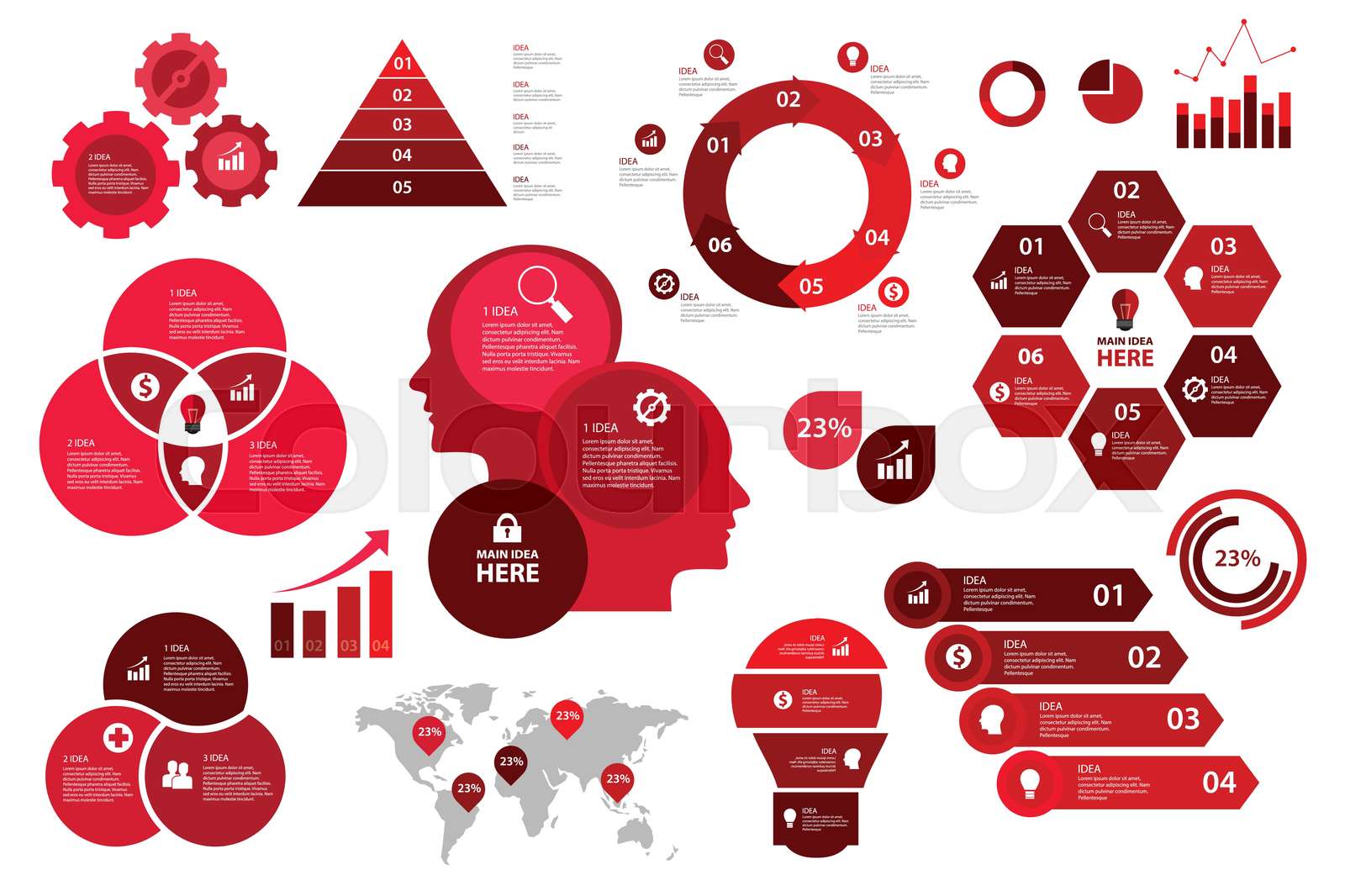 infographic set red color scheme business graph arrow elements chart ...