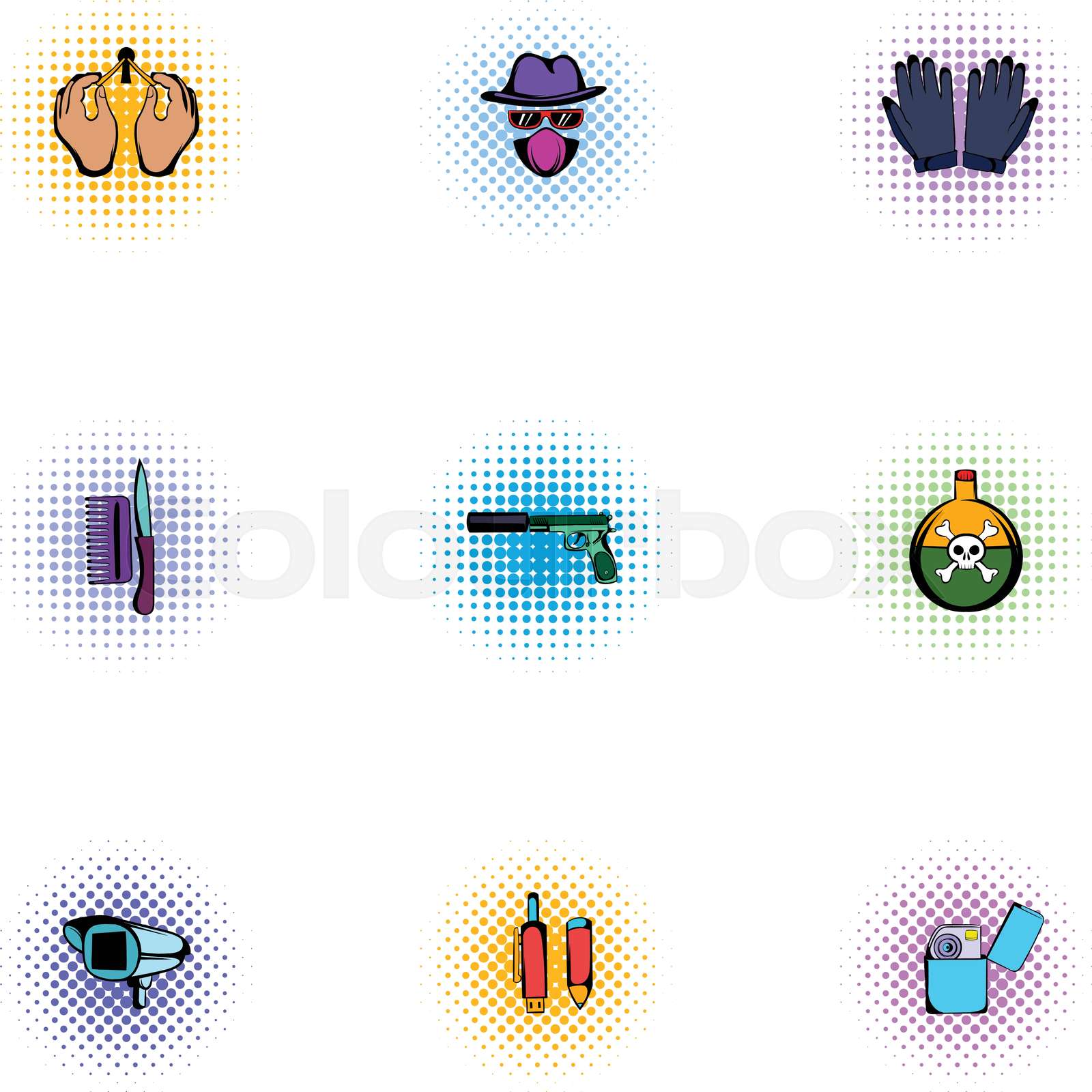Manhunt icons set, pop-art style | Stock vector | Colourbox
