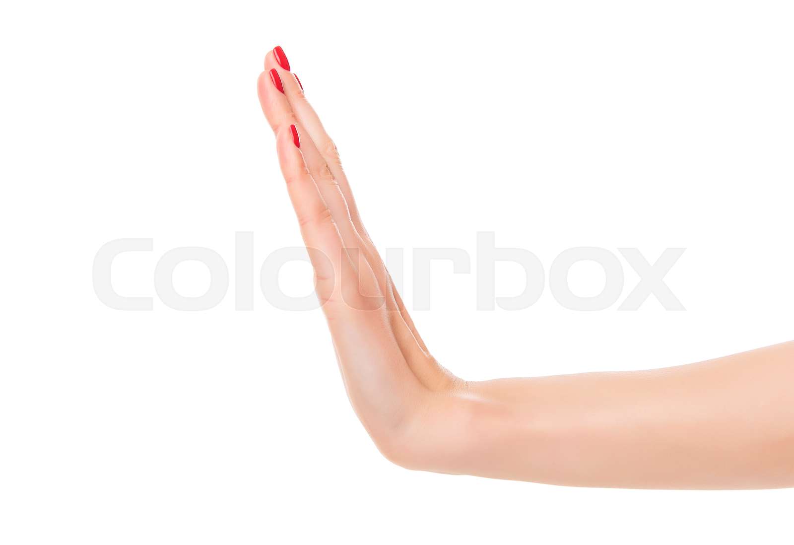 Female hand stop sign. | Stock image | Colourbox