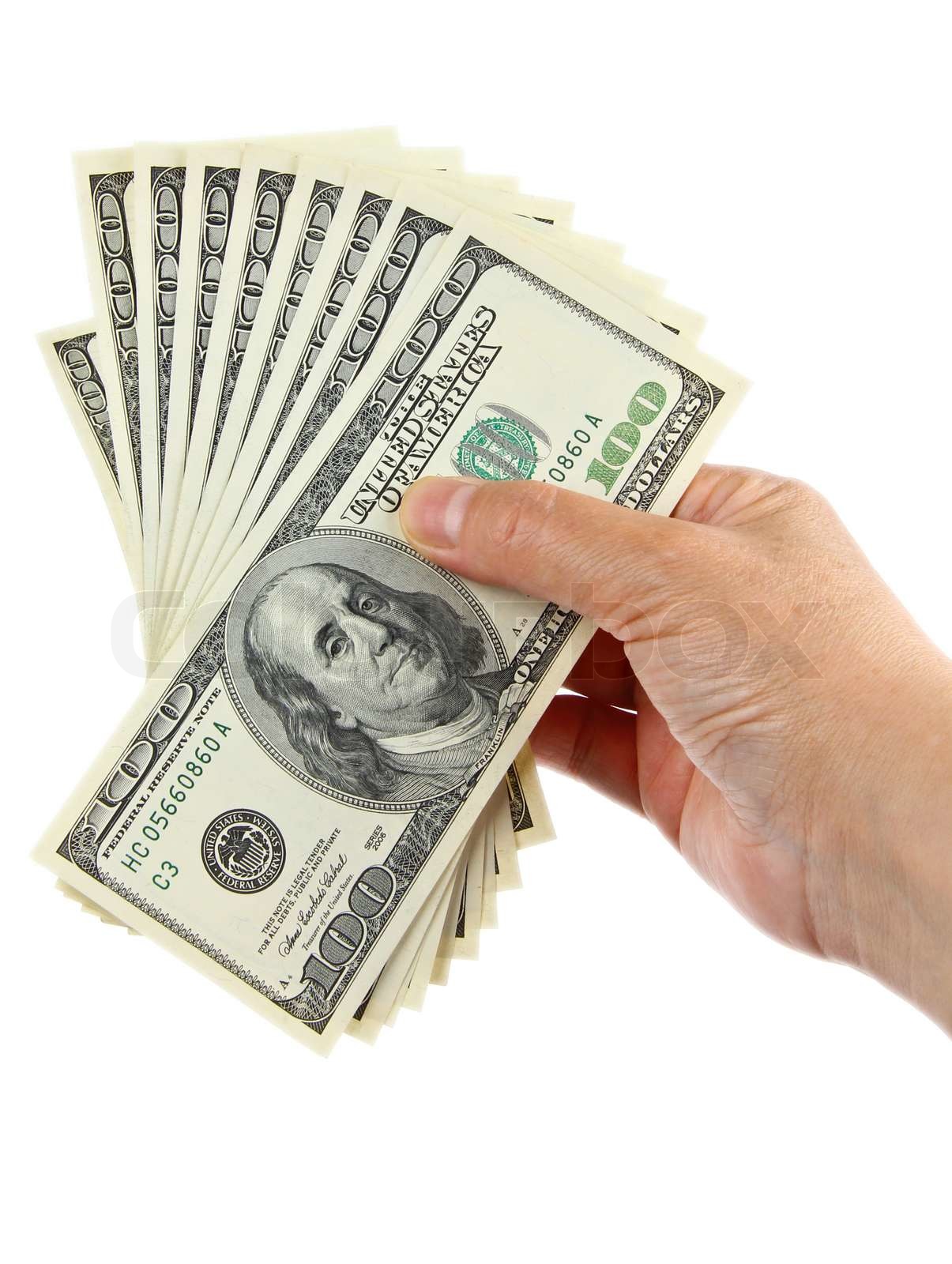 hand holding hundred dollar notes | Stock image | Colourbox