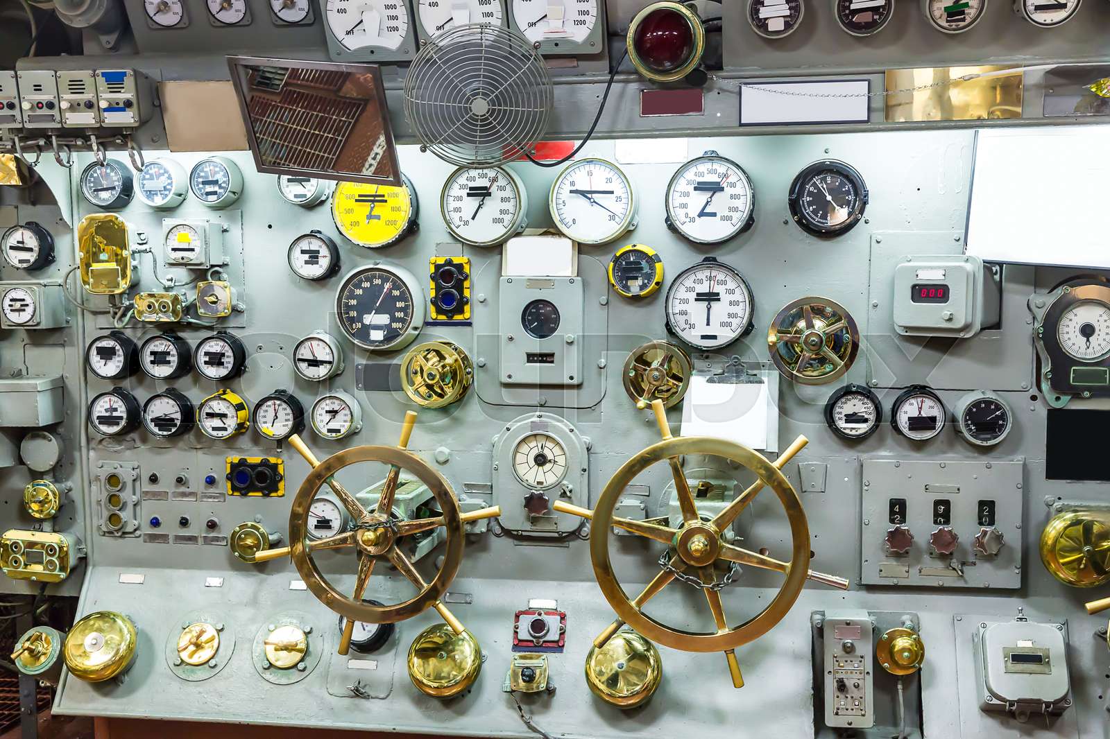 Military ship control panel with gauges. | Stock image | Colourbox