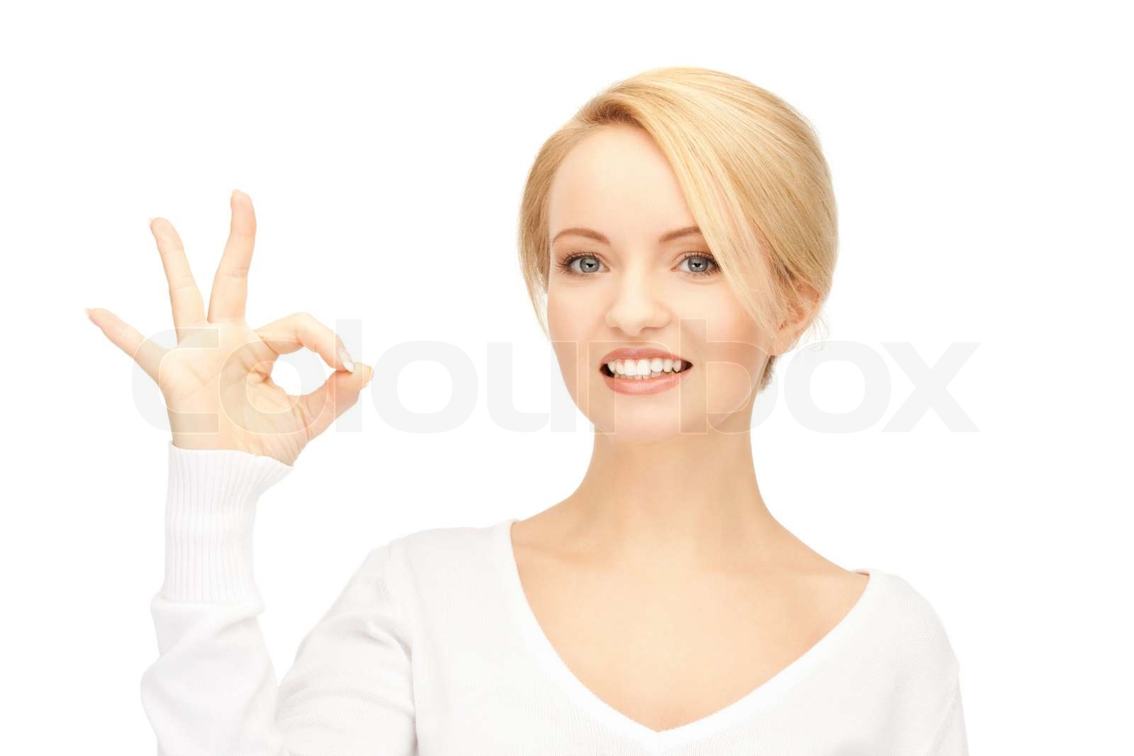 bright picture of lovely teenage girl showing ok sign | Stock image ...