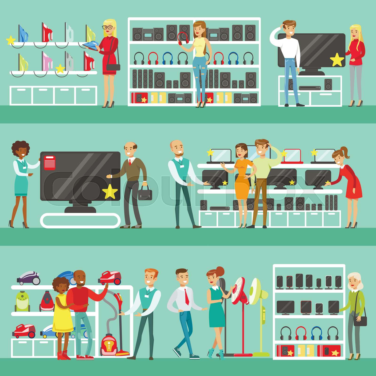 Smiling People In Electronic Store Shopping For Domestic Equipment ...