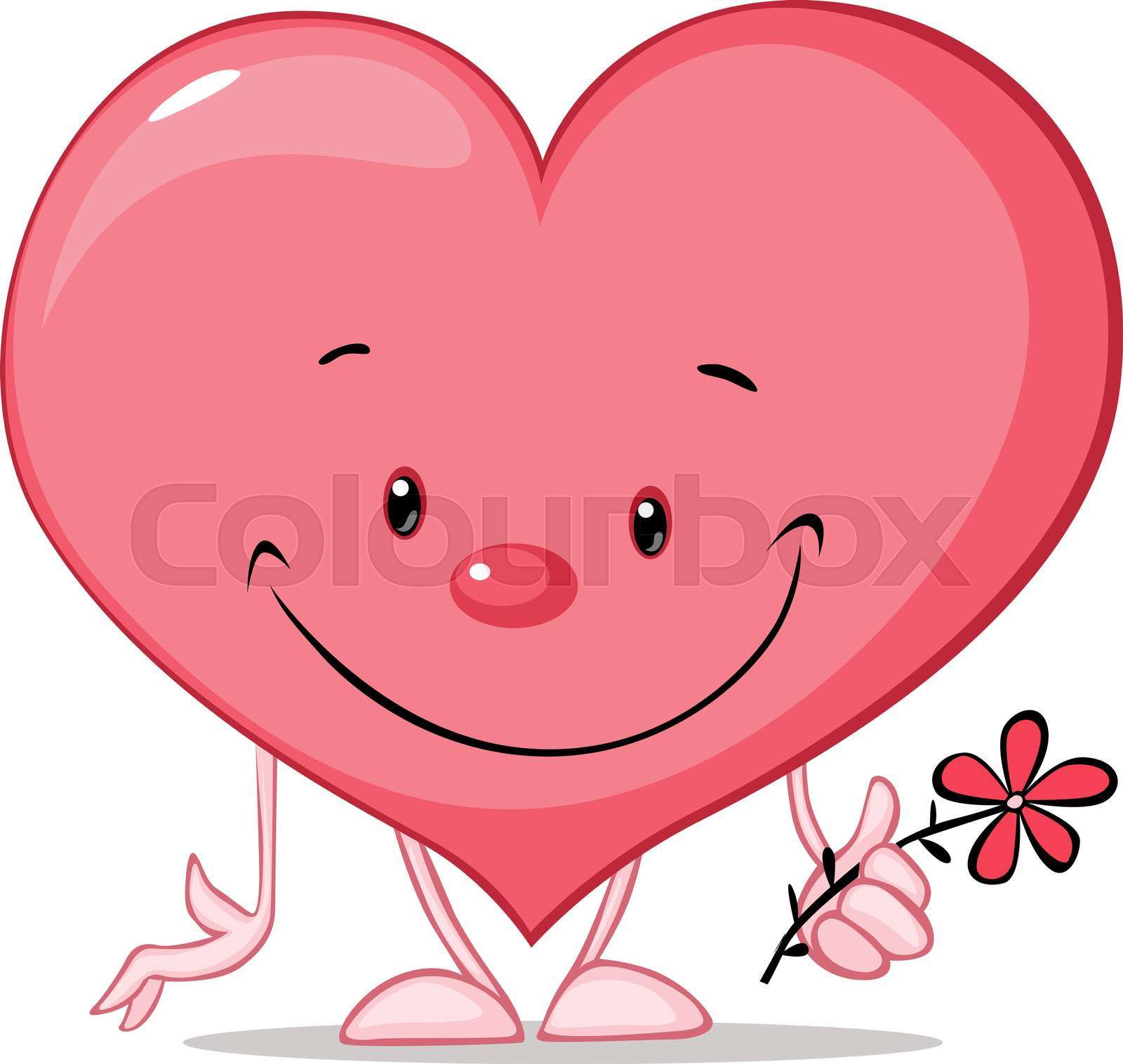 cute heart valentine hold flower illustration - vector cartoon | Stock ...