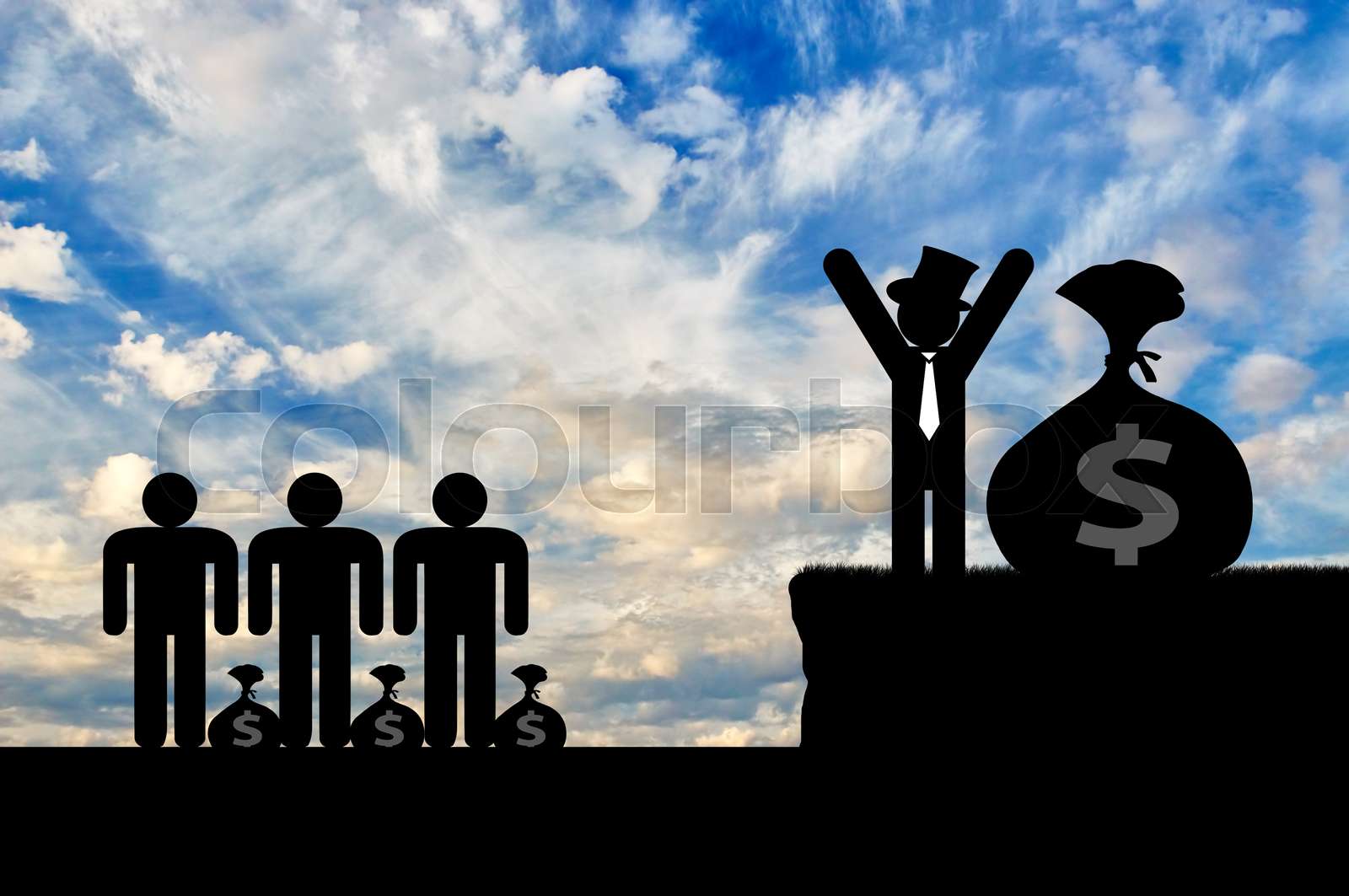 Wealthy businessman and poor workers | Stock image | Colourbox