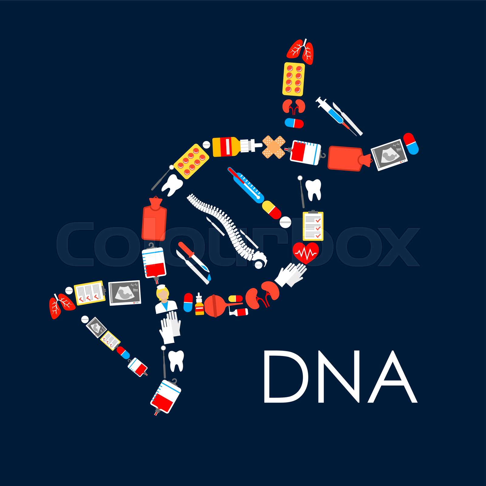 DNA symbol poster of medical items | Stock vector | Colourbox