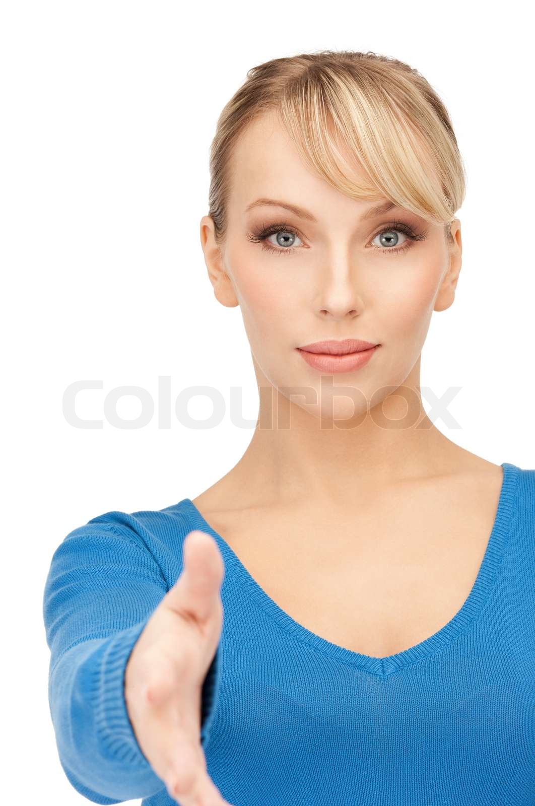 lovely woman with an open hand ready for handshake | Stock image ...