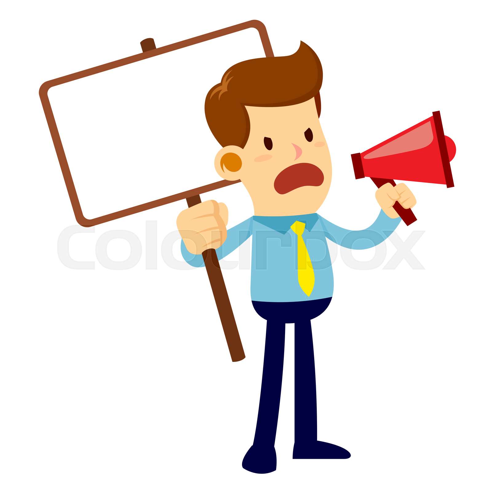 Angry Businessman Talking Through a Loud Speaker While Carry Sign Board ...