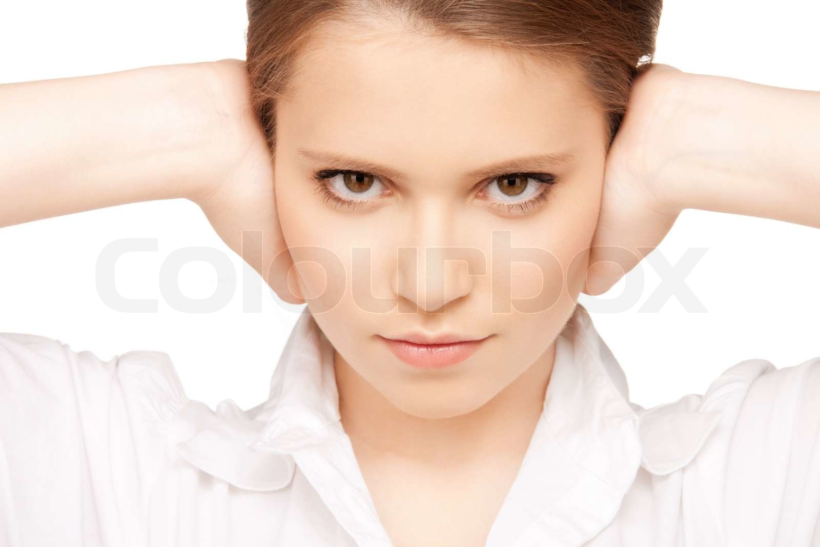 picture of woman with hands on ears | Stock image | Colourbox