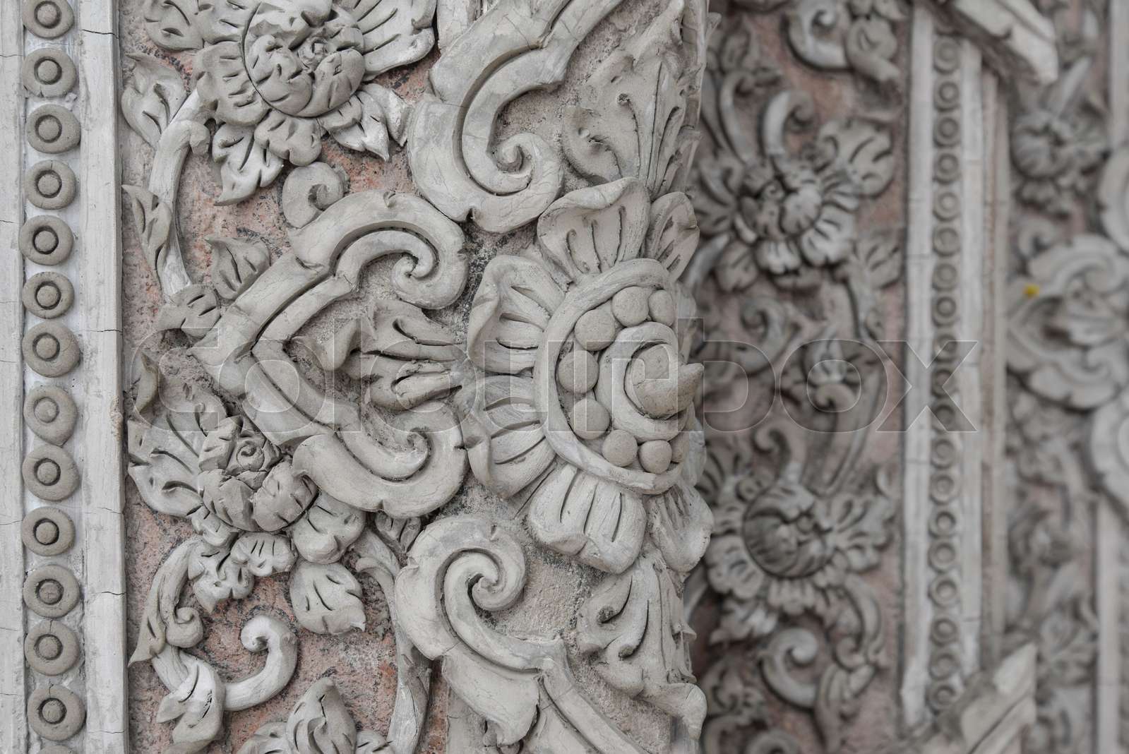 Plaster carvings of Thai style on the temple wall | Stock image | Colourbox