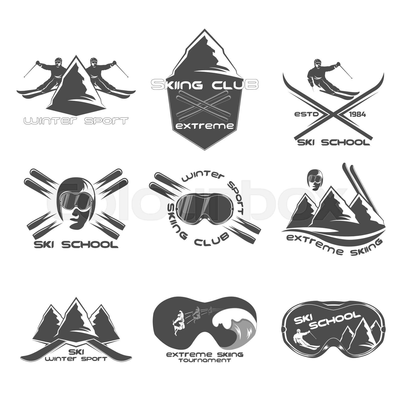 Set Ski logo design template elements | Stock vector | Colourbox
