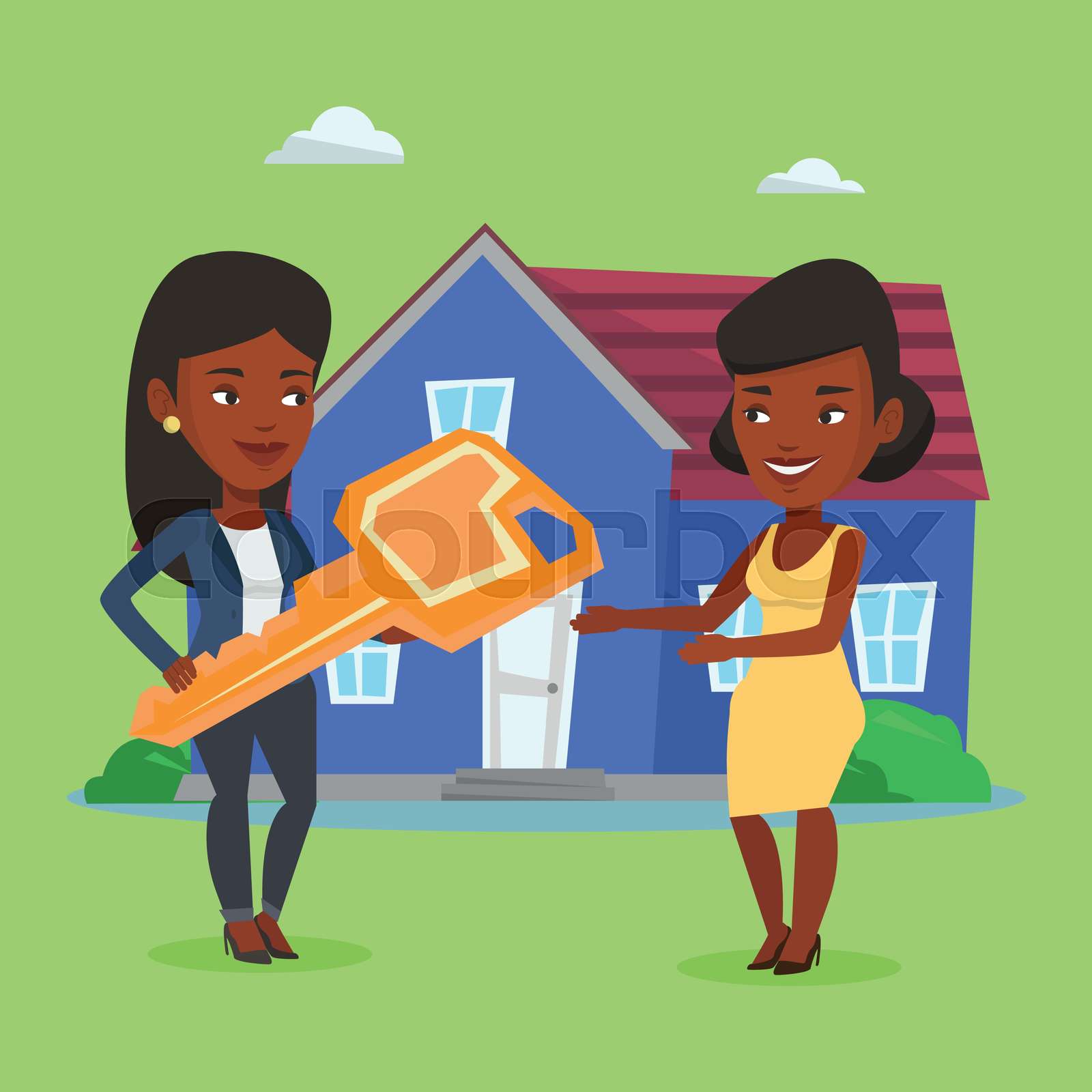 Real estate agent giving key to new house owner. | Stock vector | Colourbox