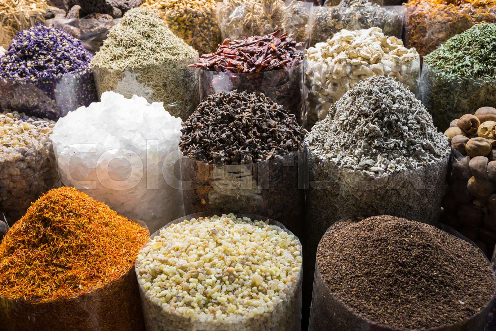 Dried Herbs Flowers And Arabic Spices In The Souk At Deira In Dubai Uae Stock Image Colourbox