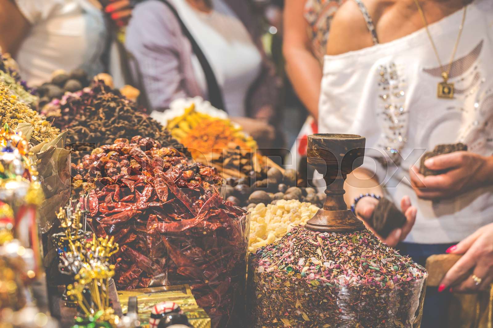 Dried herbs, flowers and arabic spices in the souk at Deira in Dubai ...