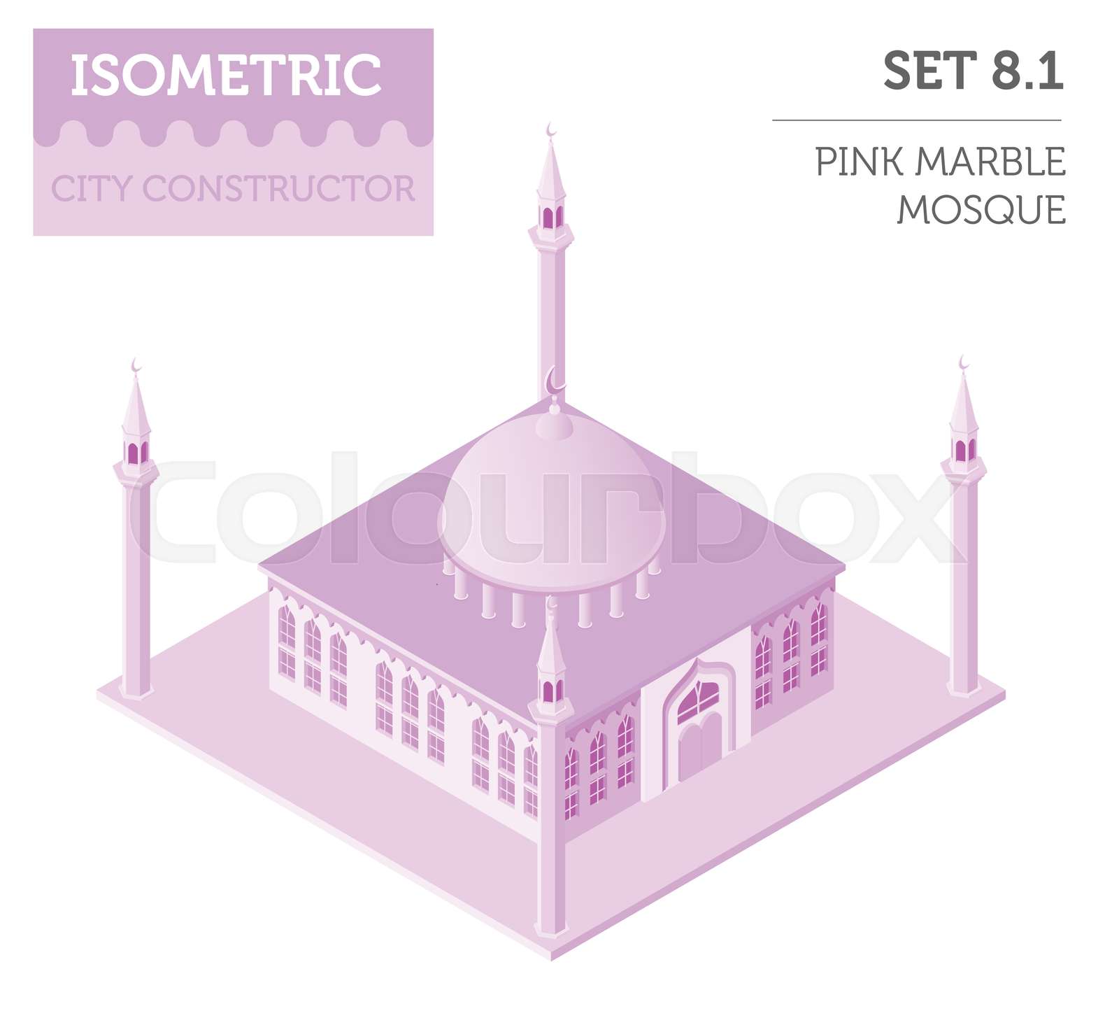 Flat 3d isometric islamic mosque and city map constructor elements such ...