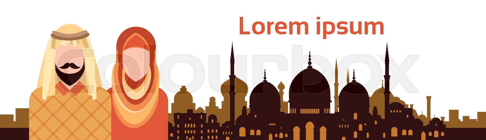 Arab People Group Arabic Man And Woman Over Muslim Cityscape Mosque ...
