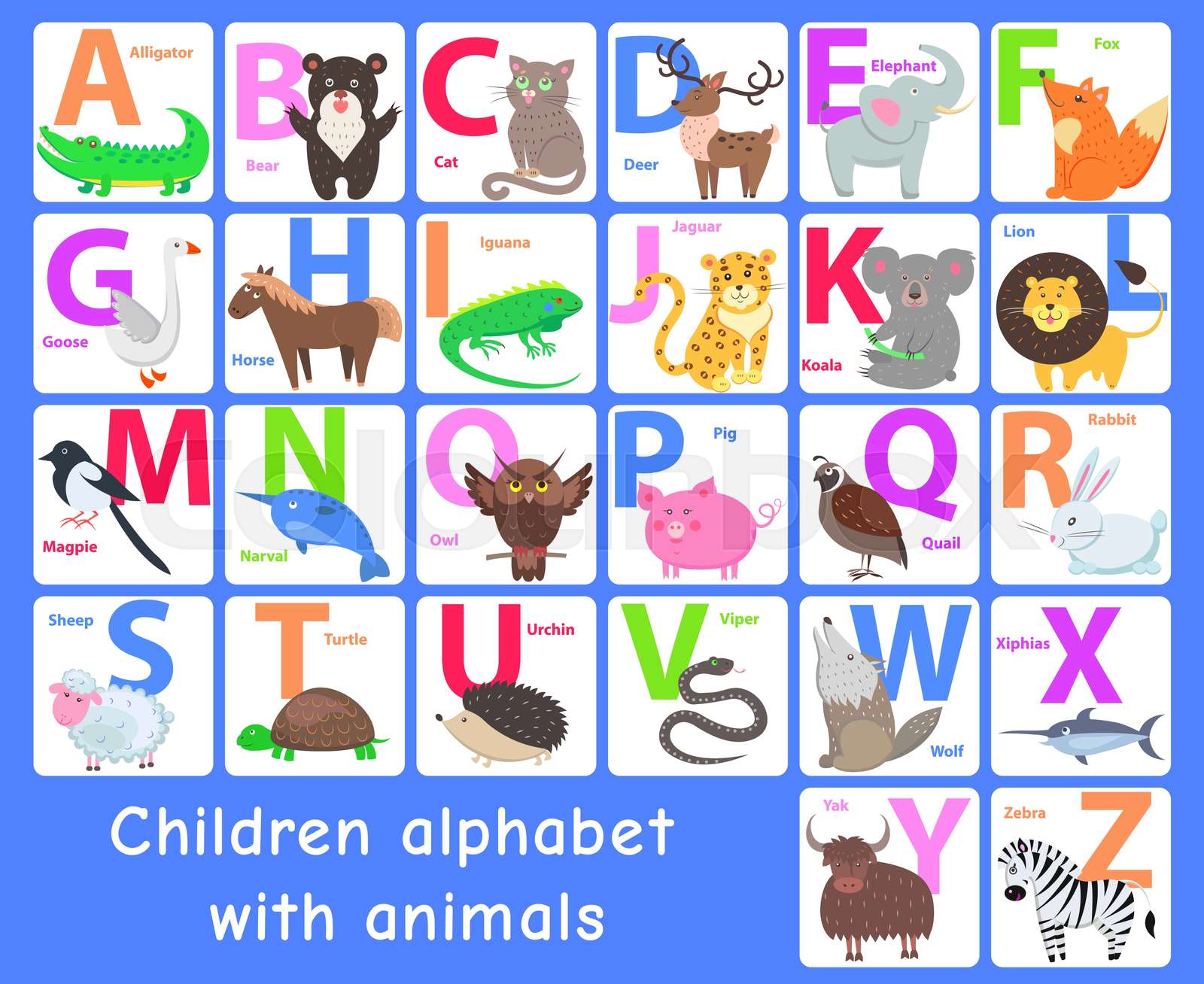 Children Alphabet with Animals. Vector Letters Set | Stock vector ...