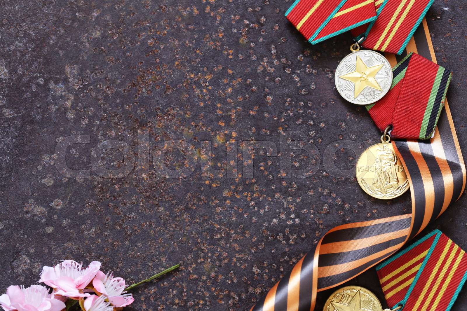 Victory Day ribbon and spring flowers holiday symbols | Stock image ...