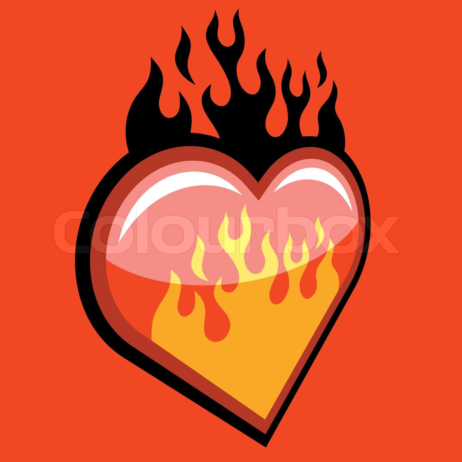 Flaming Heart on red background | Stock vector | Colourbox