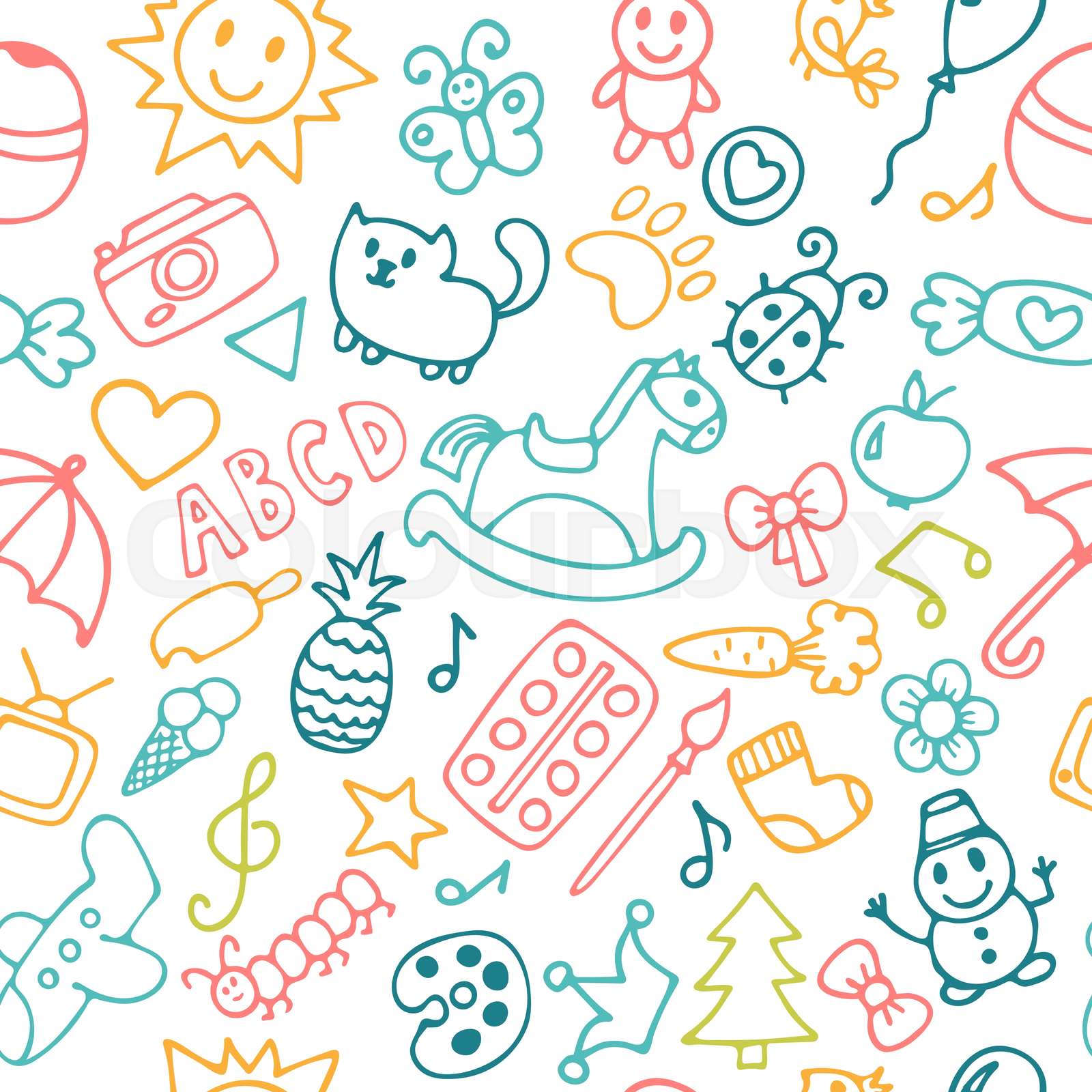 Background for little boys and girls in sketch style. Hand drawn ...