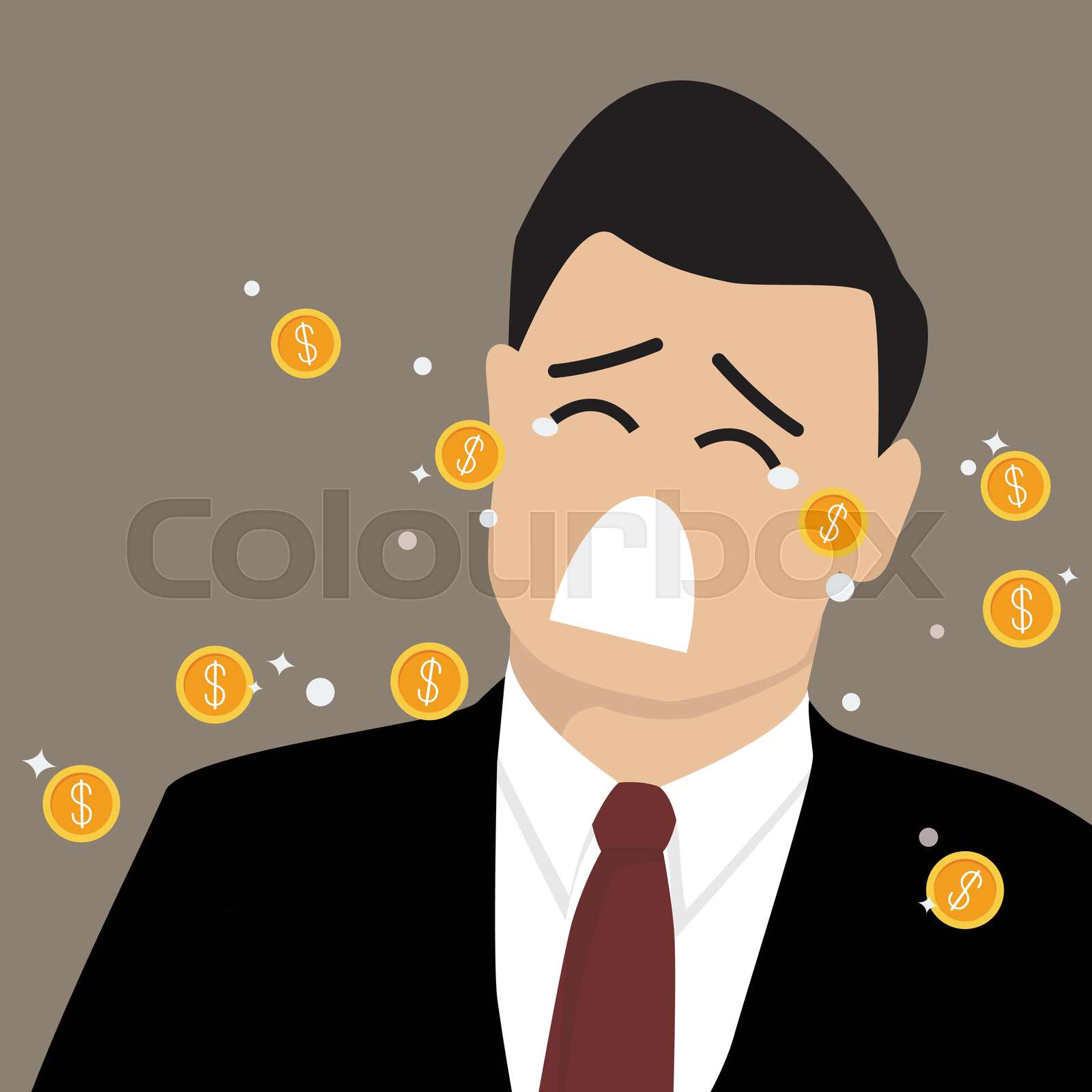 Businessman crying out in money tears | Stock vector | Colourbox
