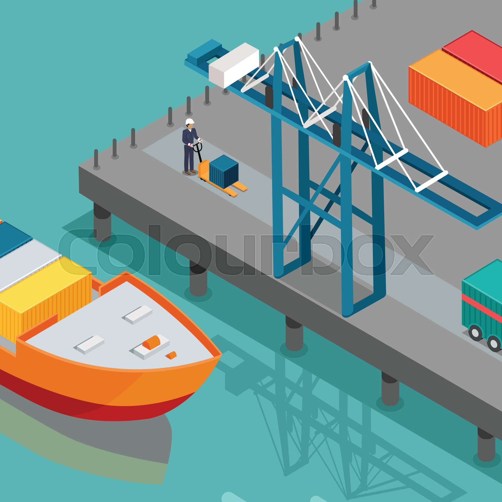 Cargo Port Illustration in Isometric Projection | Stock vector | Colourbox