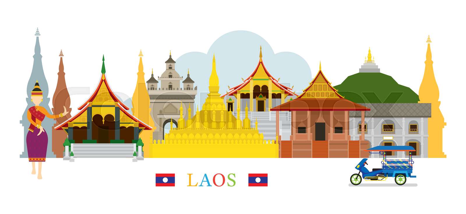 Laos Landmarks Skyline | Stock vector | Colourbox