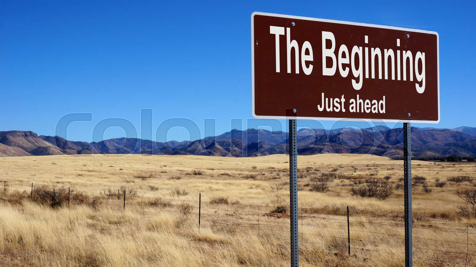 The Beginning brown road sign | Stock image | Colourbox
