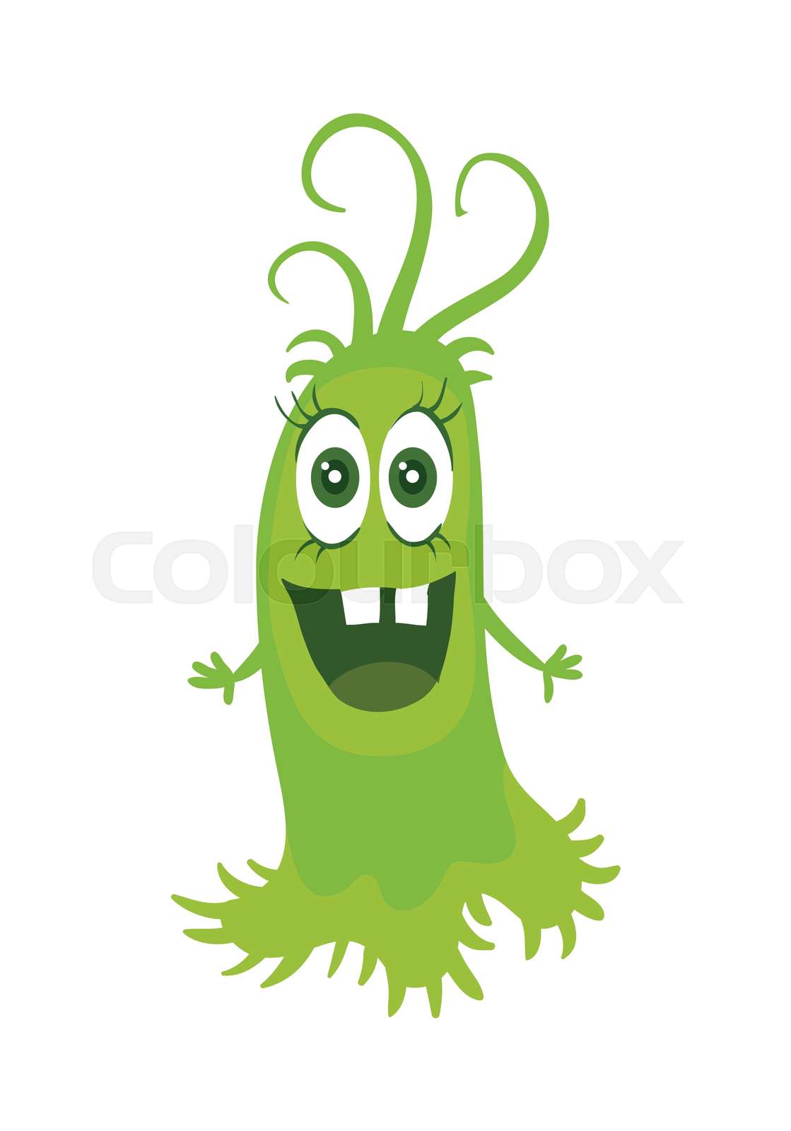 Cartoon Green Monster. Funny Smiling Germ | Stock vector | Colourbox