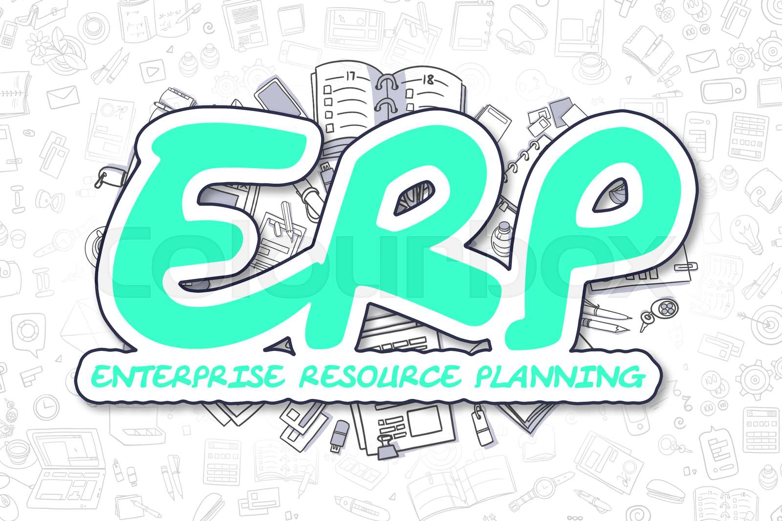 ERP - Cartoon Green Word. Business Concept. | Stock image | Colourbox