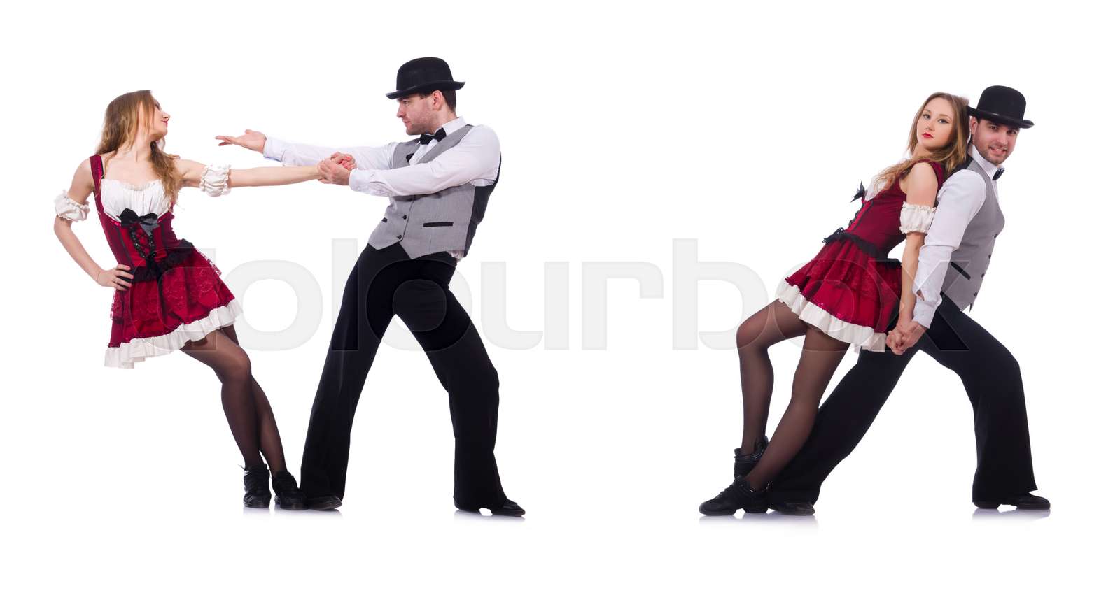 Pair of dancers dancing modern dance isolated on white | Stock image ...