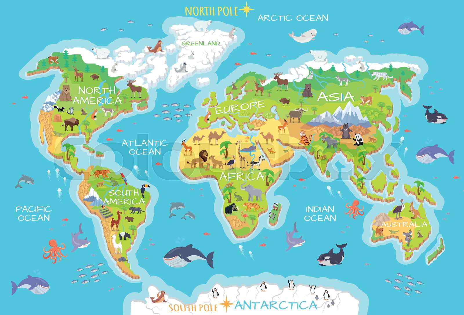 Animals and Where They Live. Our Planet. Earth. | Stock vector | Colourbox