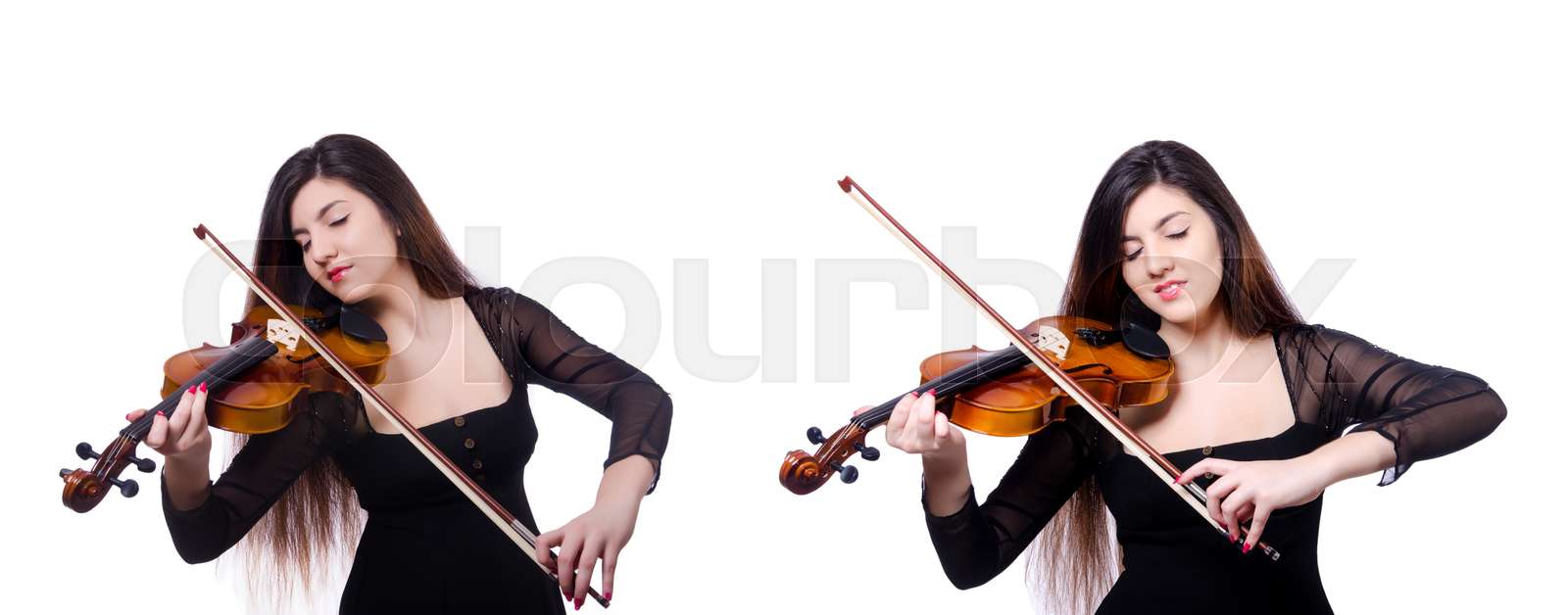 Woman performer playing violin on white | Stock image | Colourbox