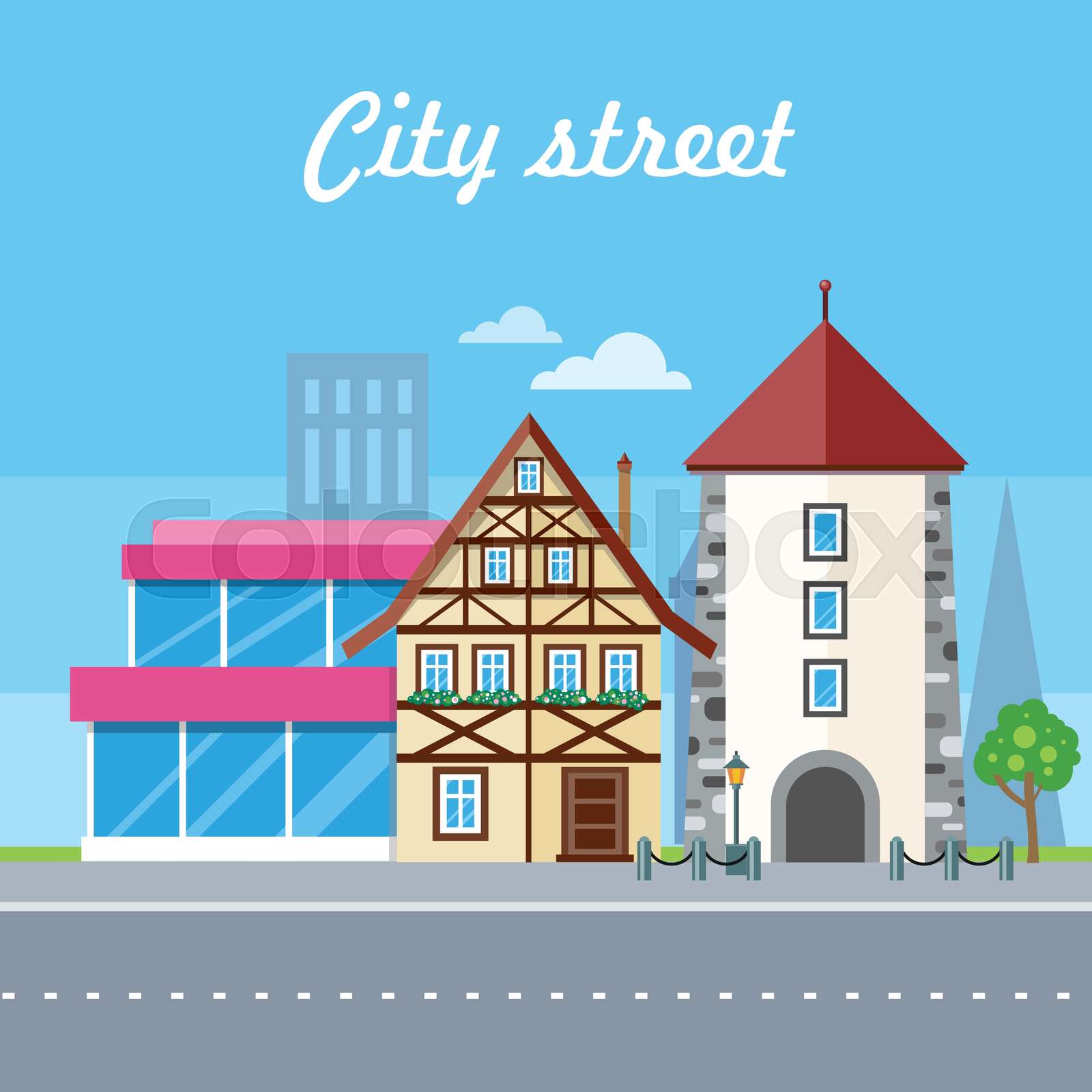 City Street Vector Illustration. Urban Landscape | Stock vector | Colourbox