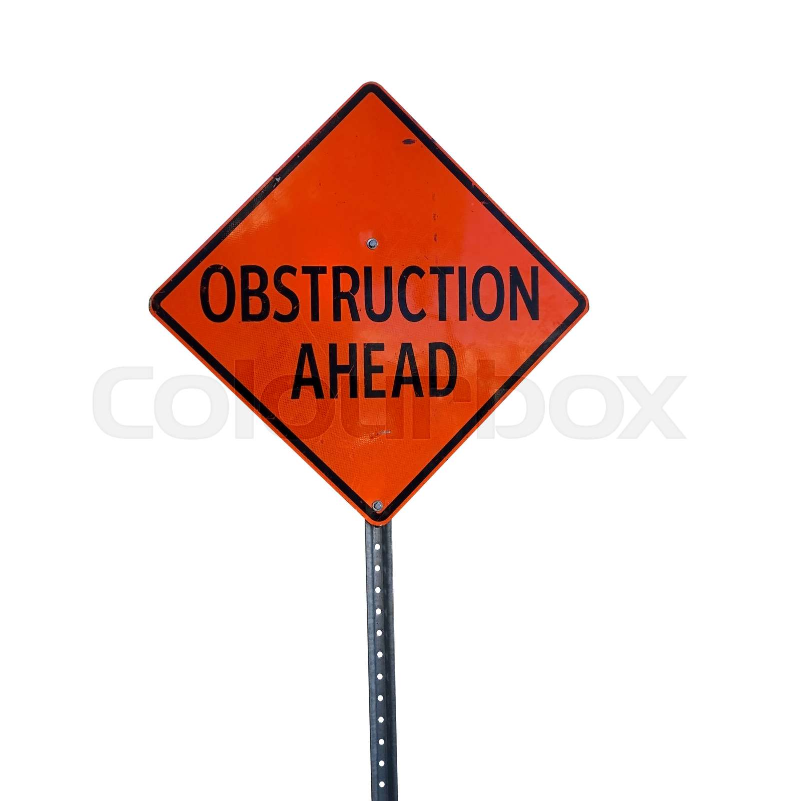obstruction ahead sign | Stock image | Colourbox