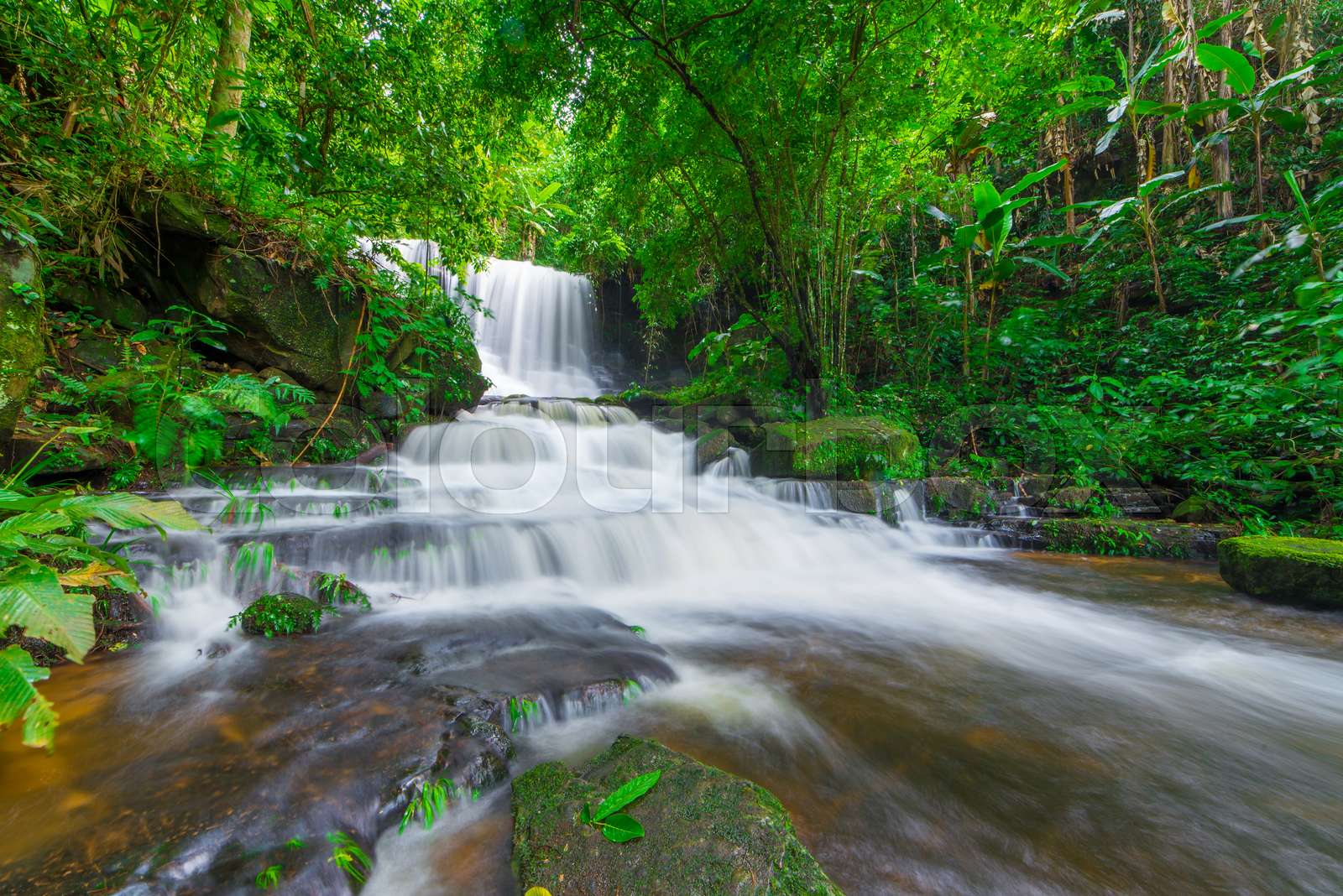 beautiful waterfall in rainforest at phu tub berk mountain phetchabun ...
