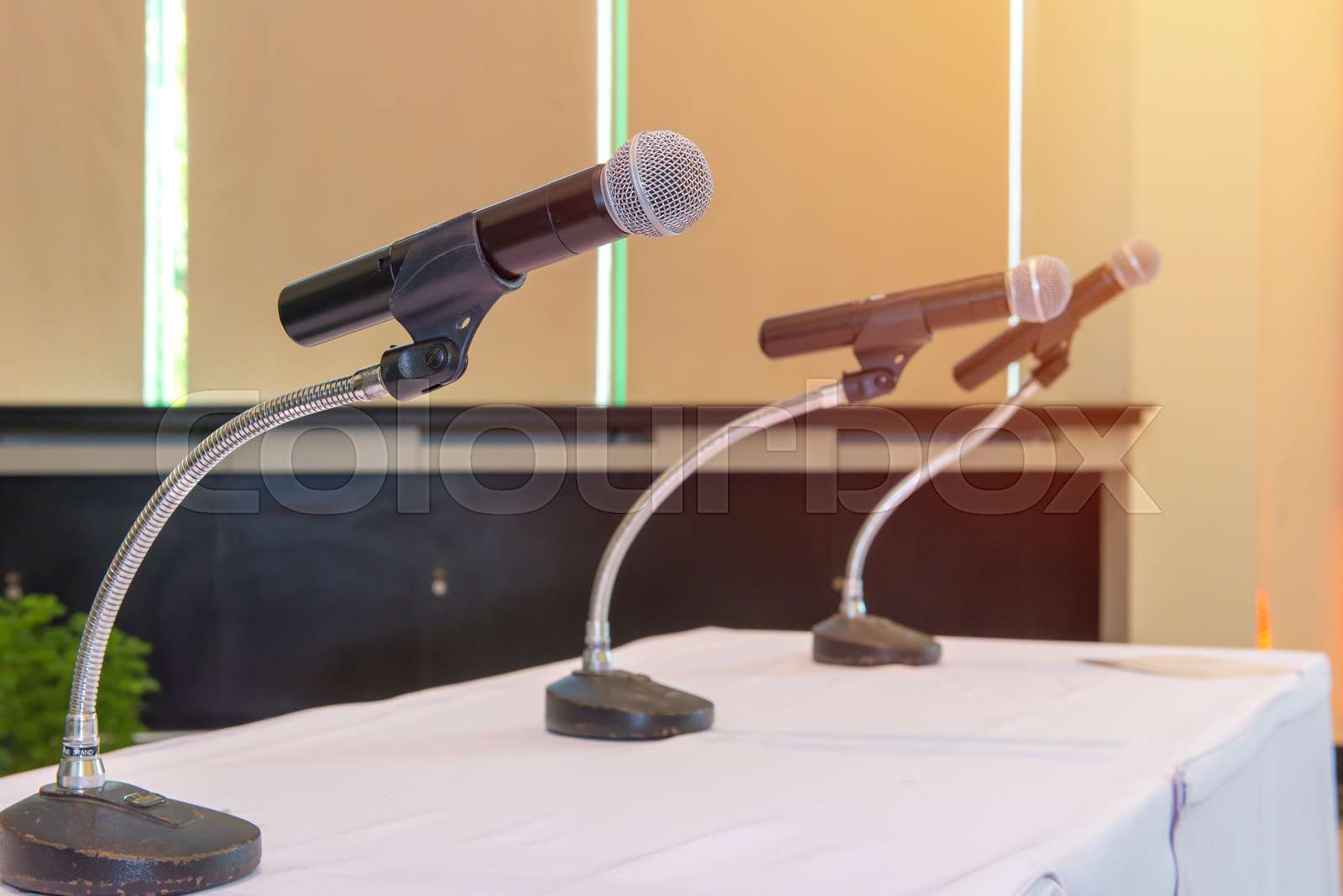 microphone ready for presentations in conference room | Stock image ...