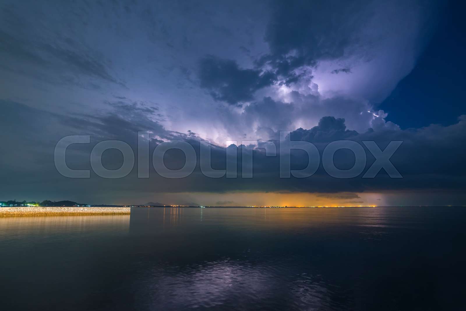 dark night with lightning above stormy on sea | Stock image | Colourbox