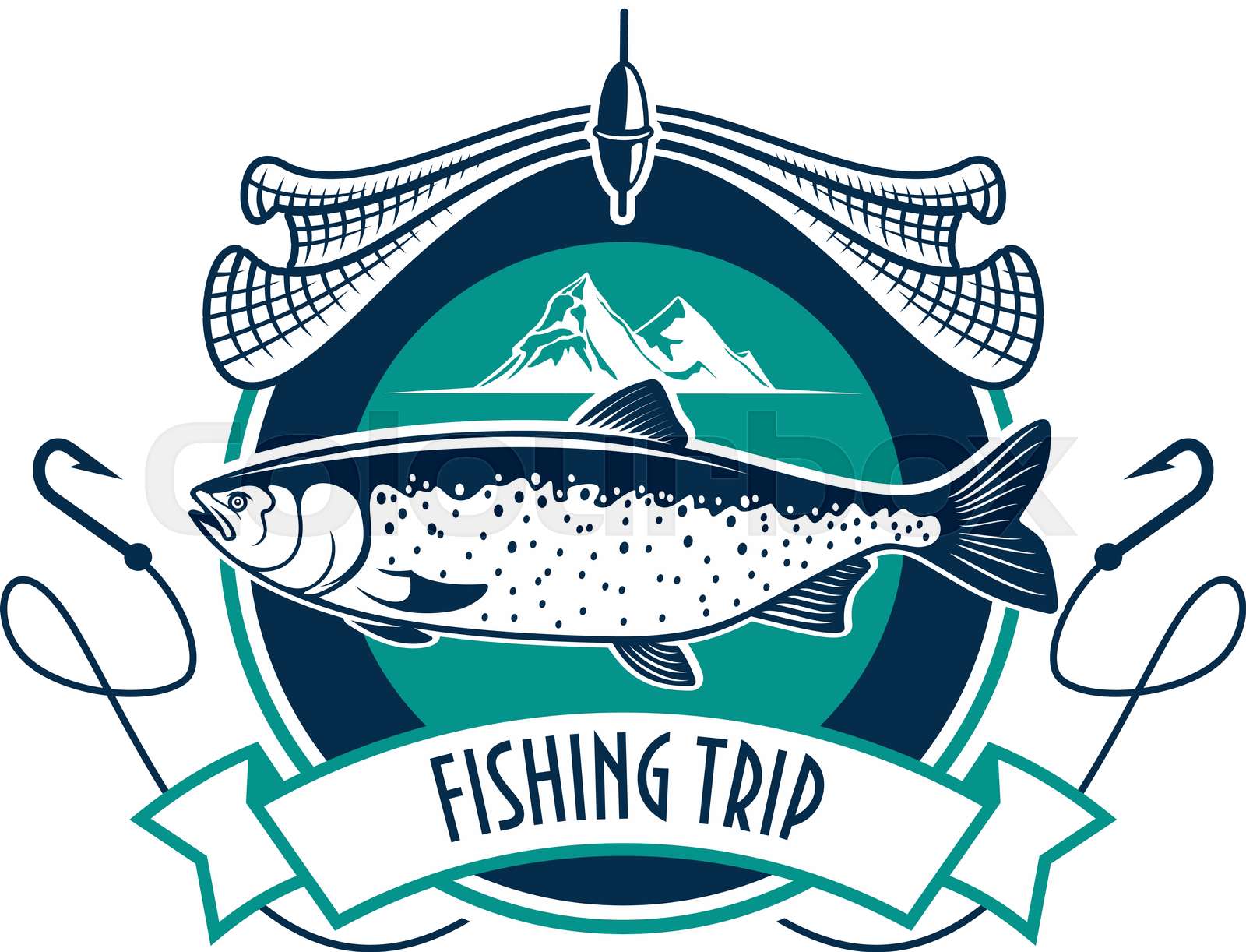 Fishing trip icon, fishery sign, fish emblem | Stock vector | Colourbox