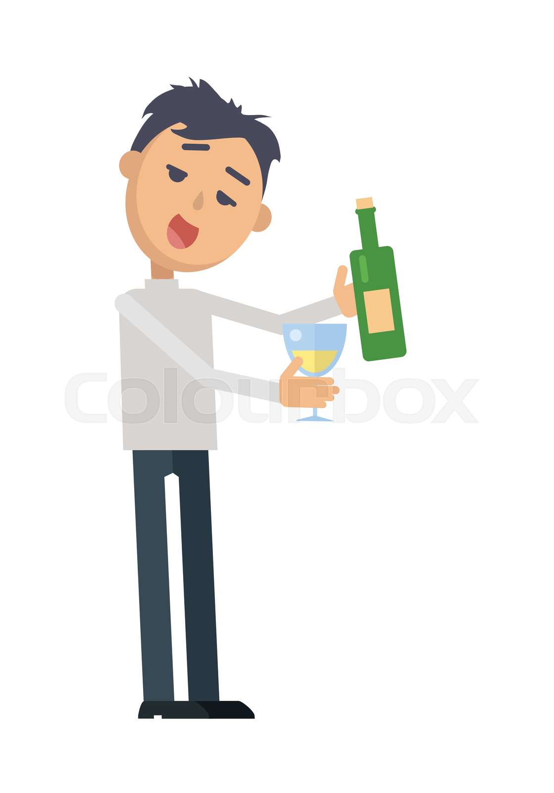 Drunk Woman with Glass of Wine Flat Vector | Stock vector | Colourbox