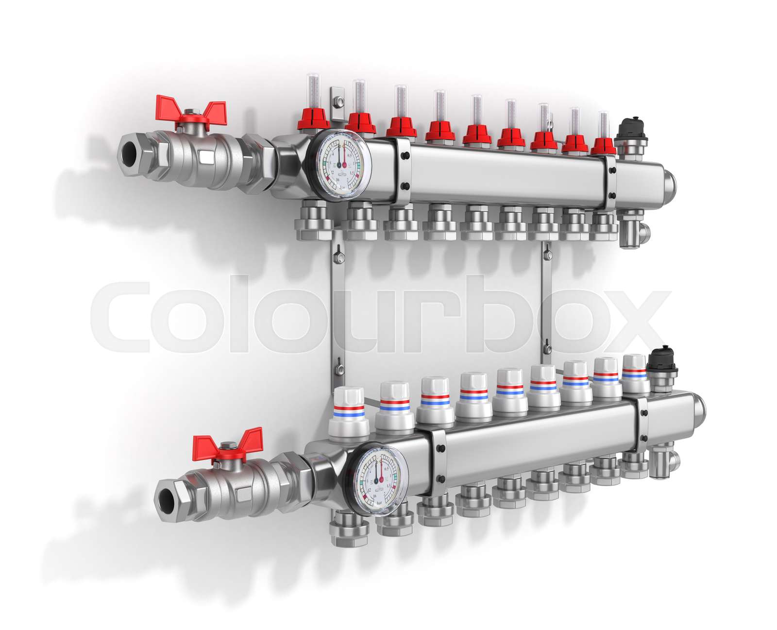Collector, manifold, heating system for underfloor heating | Stock ...