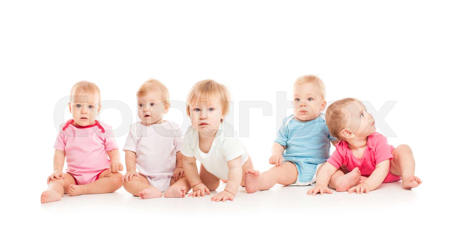 Five babies isolated | Stock image | Colourbox