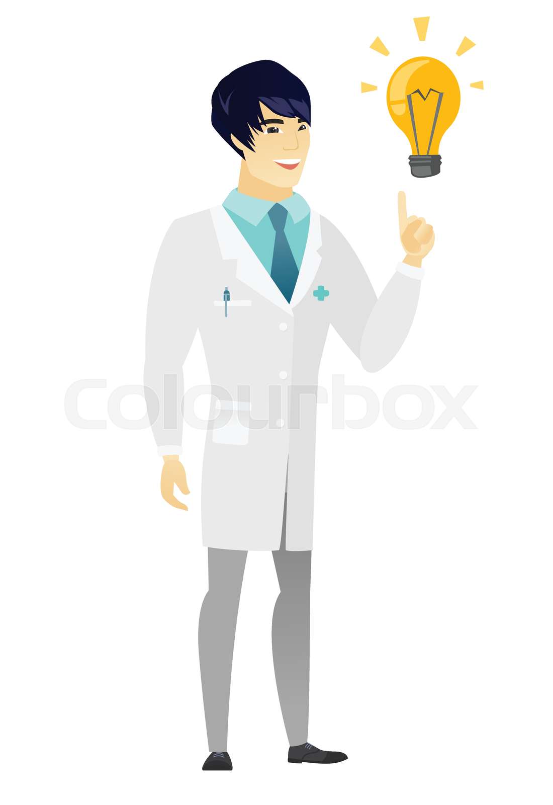 Doctor pointing at bright idea light bulb. | Stock vector | Colourbox