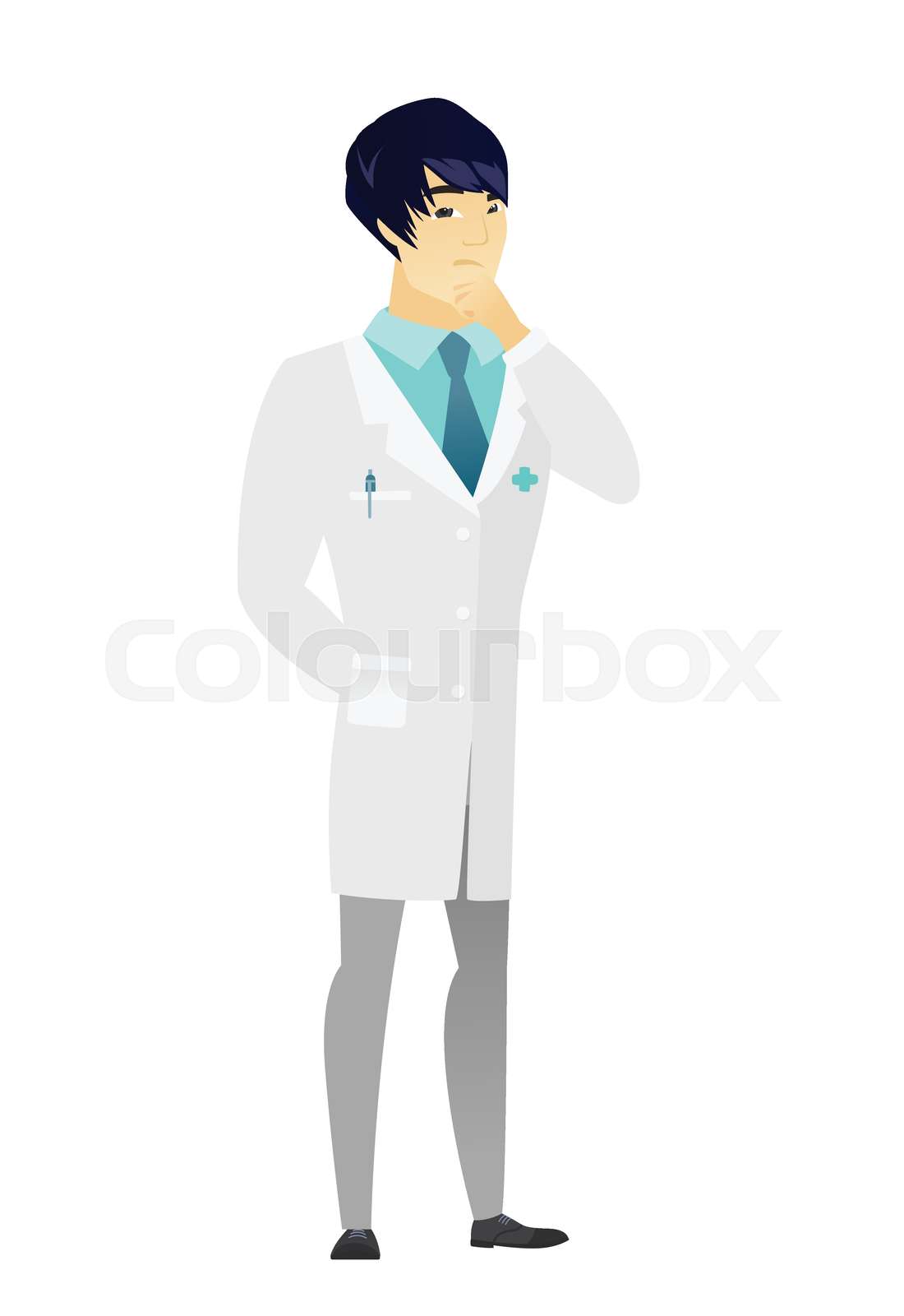 Asian doctor thinking vector illustration | Stock vector | Colourbox