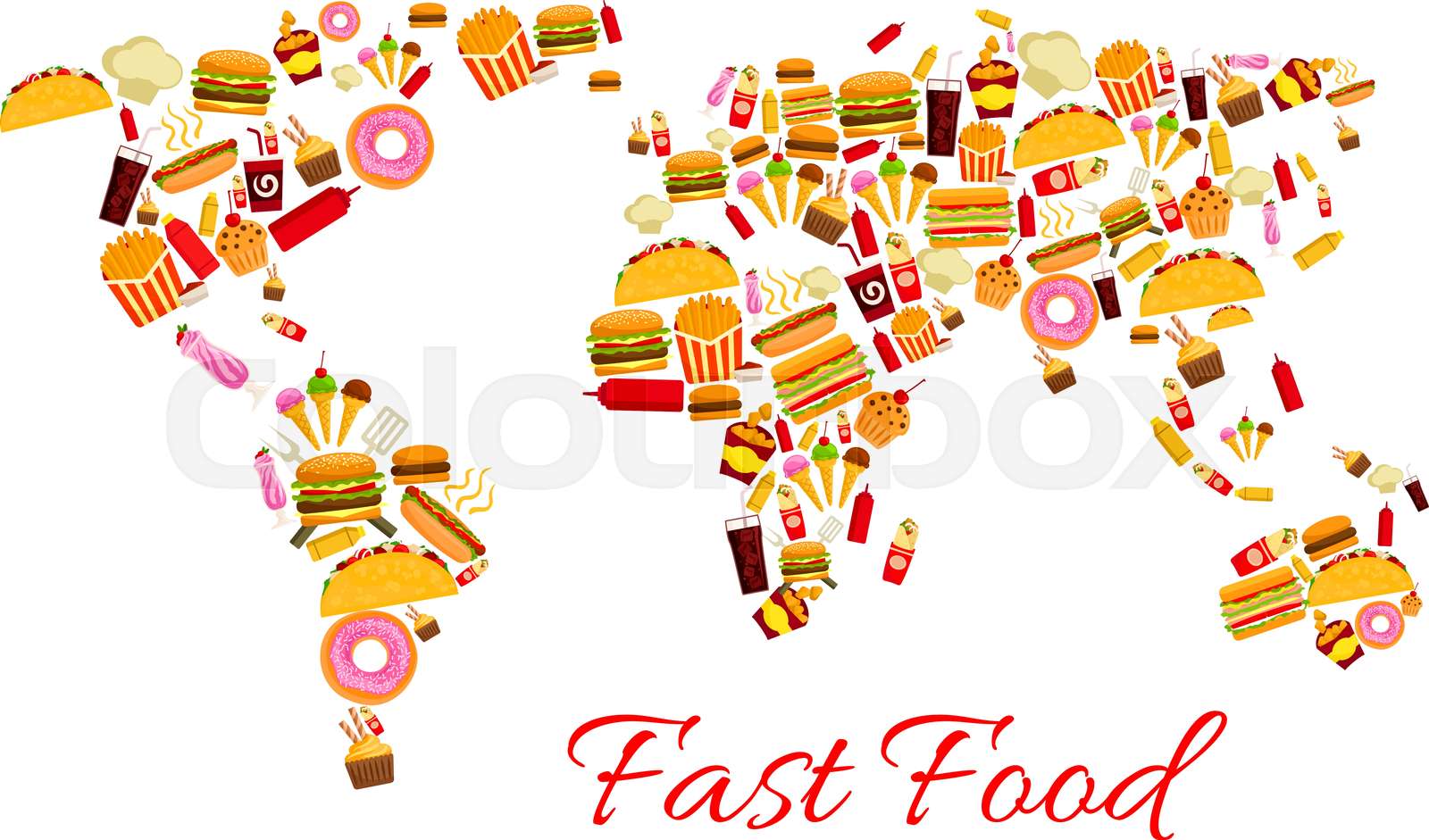 Fast food vector world map | Stock vector | Colourbox