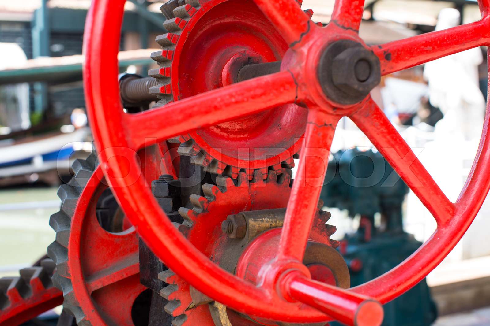 The mechanism of the large gear of old steam engine | Stock image ...